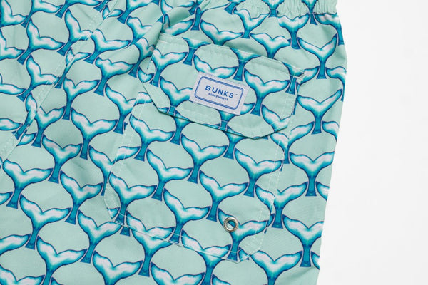 Surfing Dolphins Tails Swim Shorts - Pistachio/Blue – BUNKS | Swimming ...