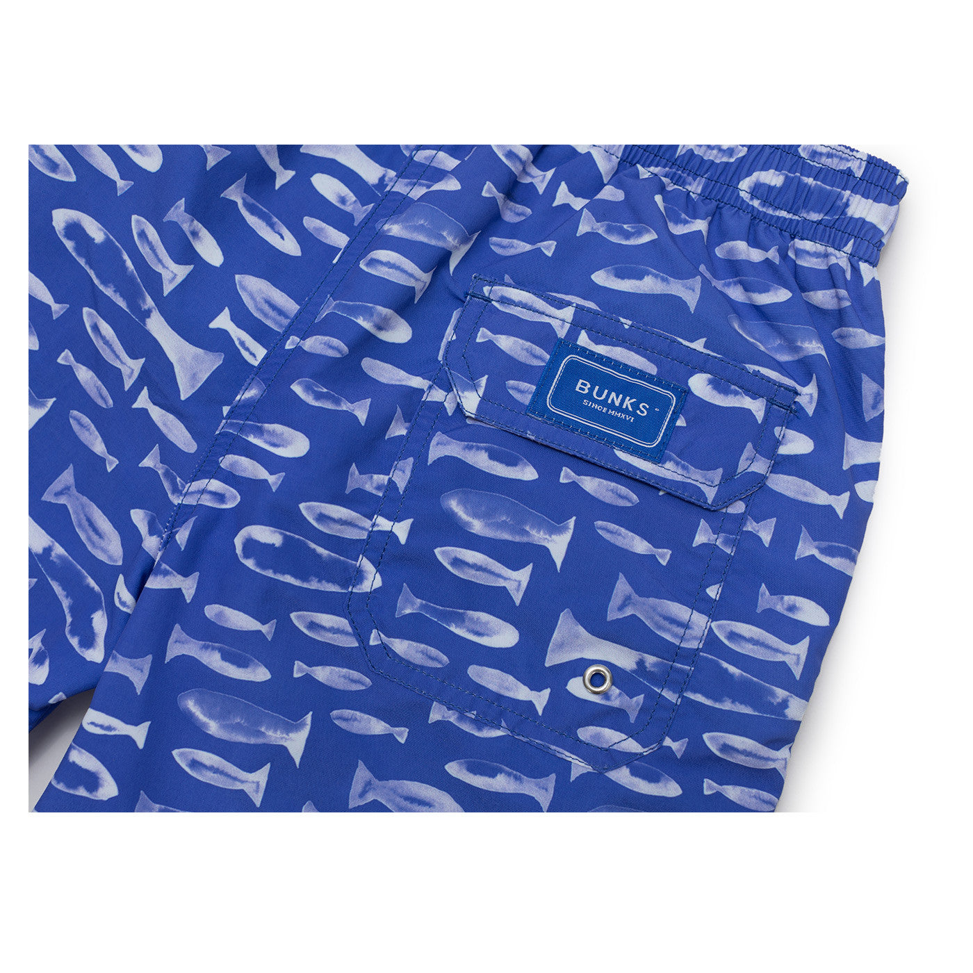 BUNKS Boys Blue Swim Shorts With 'Inky Fish' Printed Design – BUNKS ...