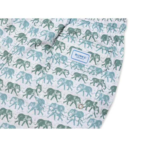 BUNKS Boys Olive Swim Shorts With 'Elephant' Printed Design - Trendy ...